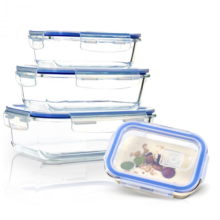 Rectangular glass box 1520 ml, 1040 ml, 640 ml, 370 ml with lid set of 4