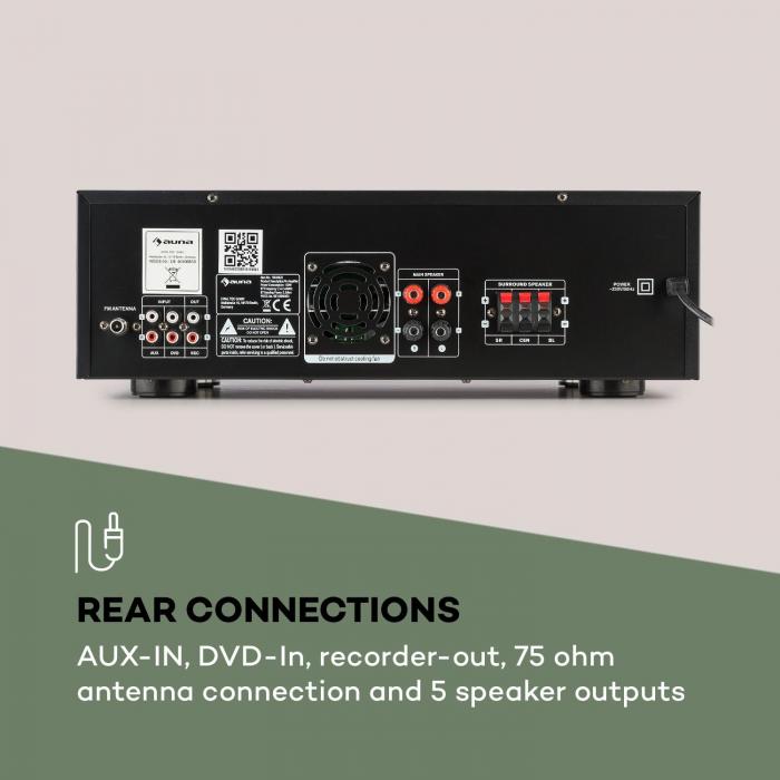 auna AMP-218 BT Digital Surround Amplifier 5.1 2 x 120W 3 x 50W RMS BT ...